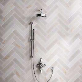 Elbe Dual Outlet Shower Kit - Semi-Exposed Valve - White Ceramic Lever ...