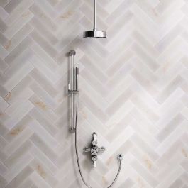 Elbe Dual Outlet Shower Kit - Semi-Exposed Valve - White Ceramic Lever ...