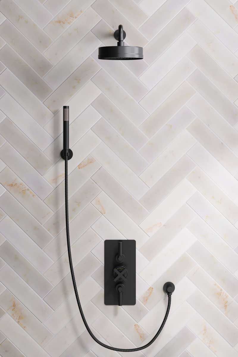 Elbe Dual Outlet Shower Kit - Concealed Valve - 500mm Shower Arm - Matt ...