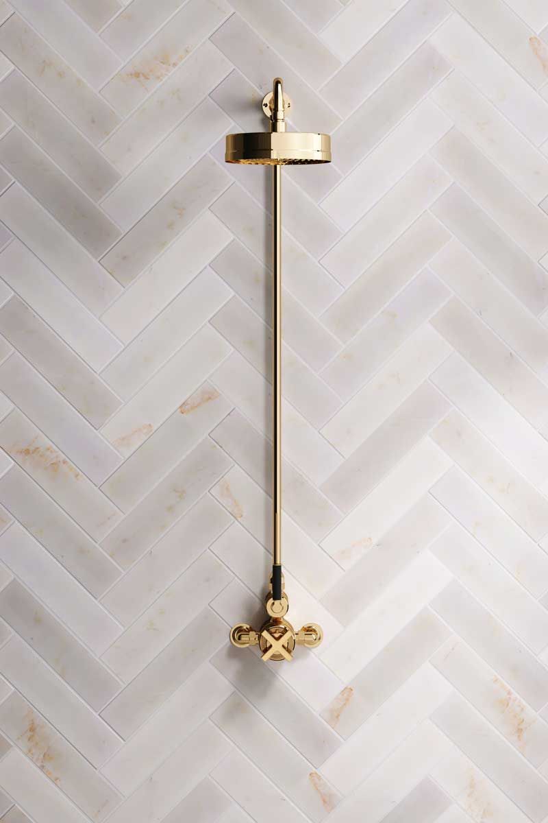 Polished Brass - Exposed Shower Set - Black Lever - 8" Rose