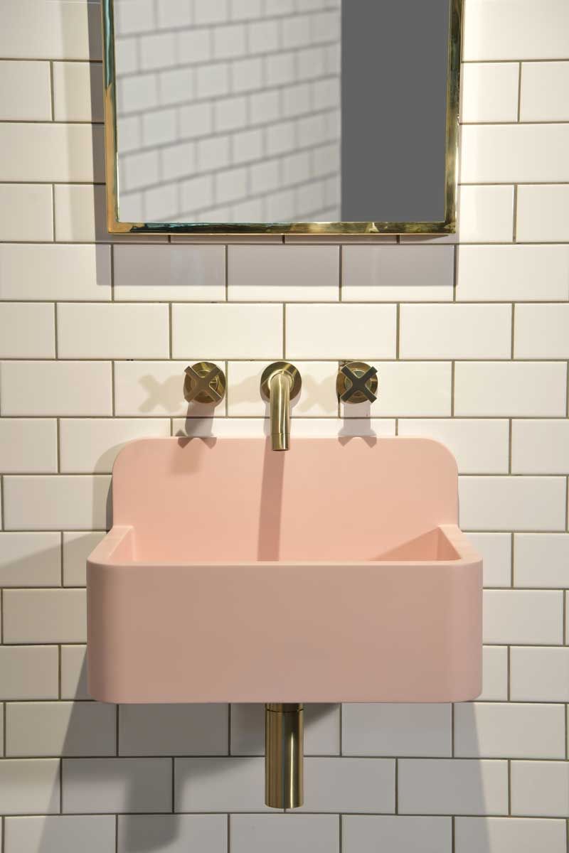 Oskar Rectangular Concrete Basin With Backsplash - Freestanding - Blush ...