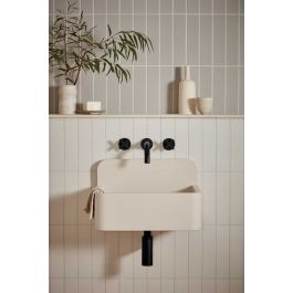 Oskar Rectangular Concrete Basin With Backsplash - Freestanding - Linen ...