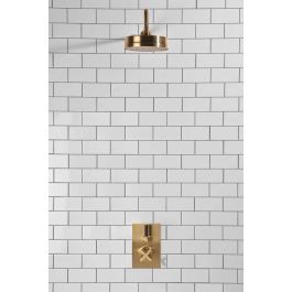 Brushed Brass - Concealed Shower Set - Black Lever - 8" Rose