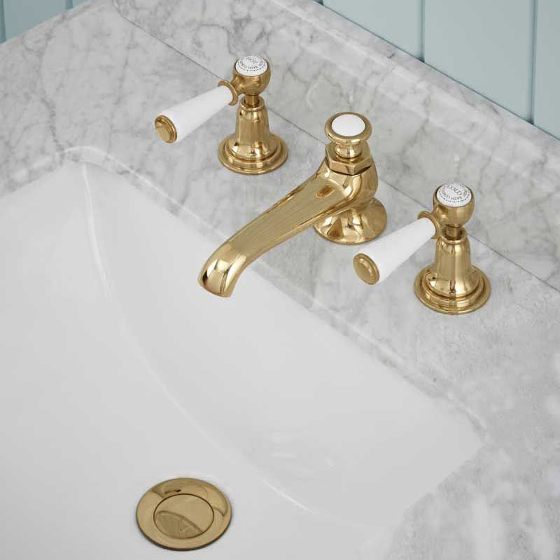 White Lever 3 Hole Basin Mixer Tap C/W Pop Up Waste - available in a ...