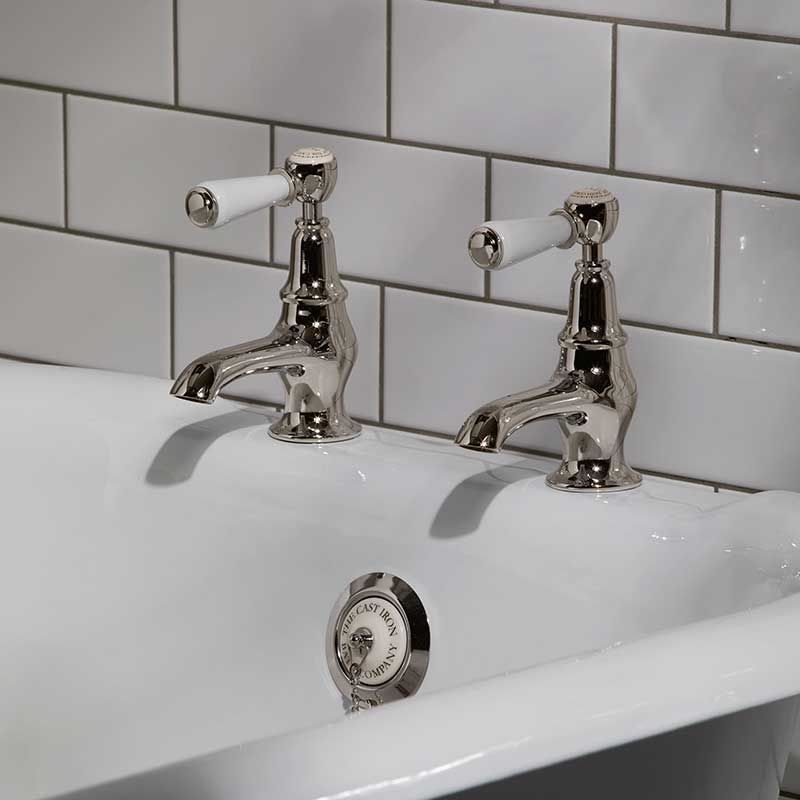 White Lever 3/4 BSP Bath Pillar Taps - available in a choice of Chrome ...