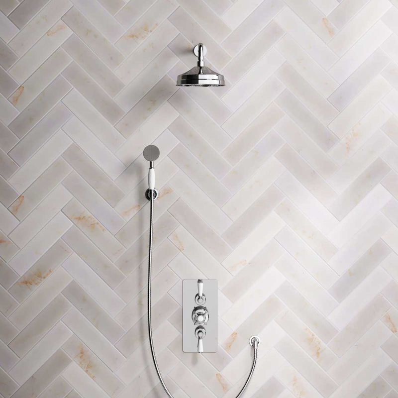 Calder Dual Outlet Shower Kit - Concealed Valve - White Ceramic Lever ...