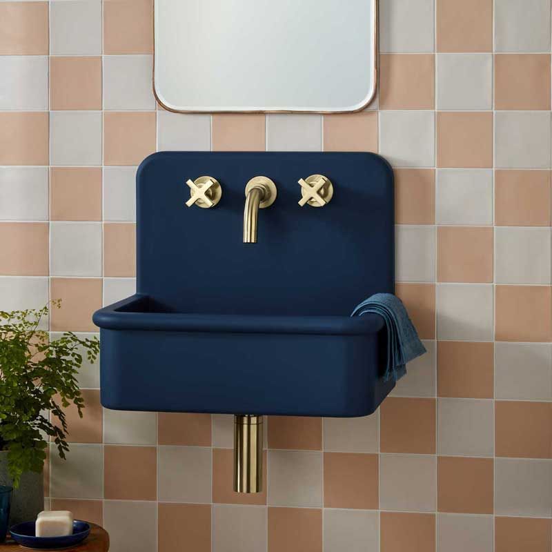 Laszlo Single Concrete Basin with Backsplash - Wall Mounted - Midnight Blue