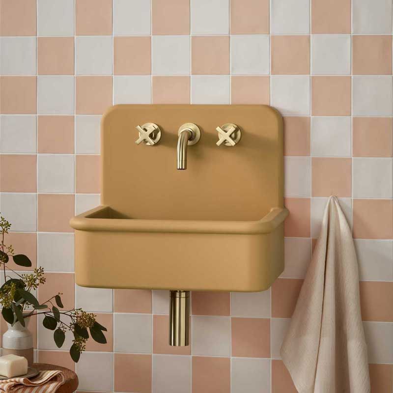 Laszlo Single Concrete Basin with Backsplash - Freestanding - Ochre Yellow