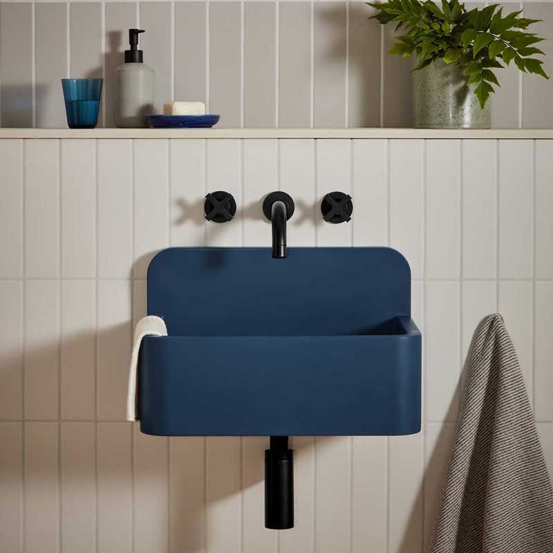Oskar Rectangular Concrete Basin with Backsplash - Midnight Blue