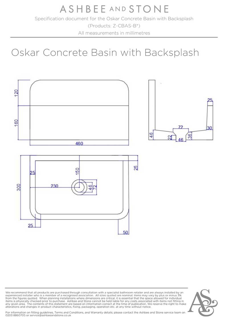Oskar Rectangular Concrete Basin With Backsplash - Freestanding - Blush ...