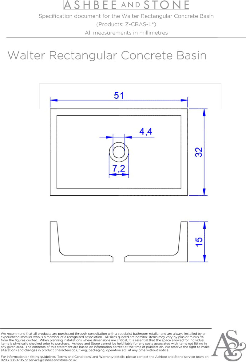 Walter Rectangular Concrete Basin 51x32x15 - Freestanding - Charcoal Grey