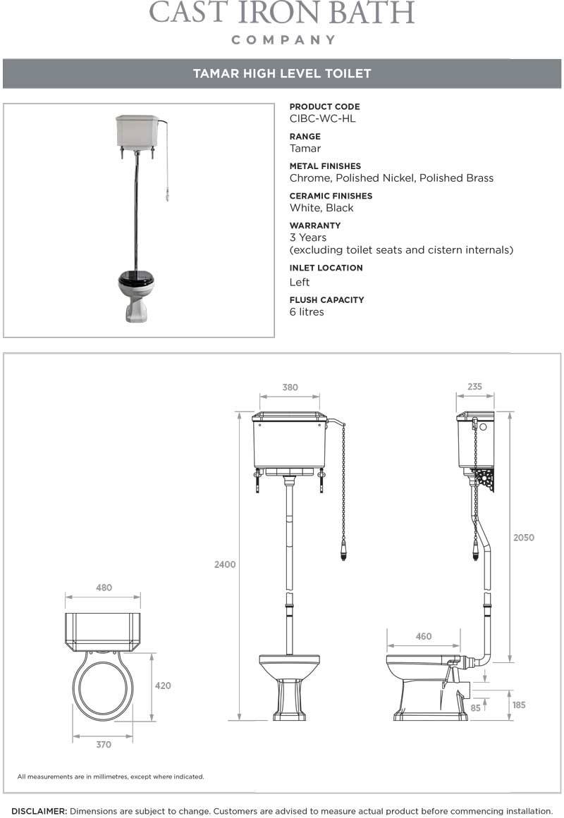 Tamar High Level Toilet
